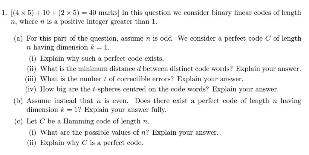 [(4×5)+10+(2×5)=40 marks ] In this question we | Chegg.com
