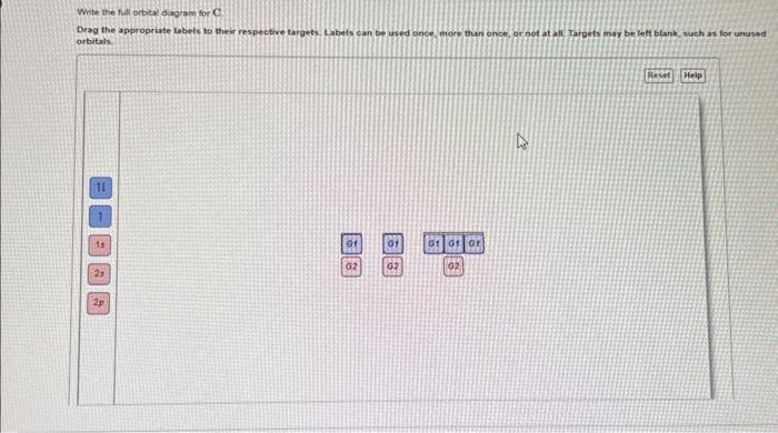 Solved Write the full orbital diagram for C Drag the | Chegg.com