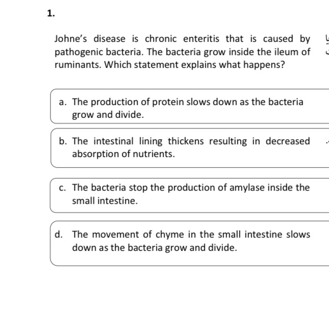 Solved Johne's disease is chronic enteritis that is caused | Chegg.com