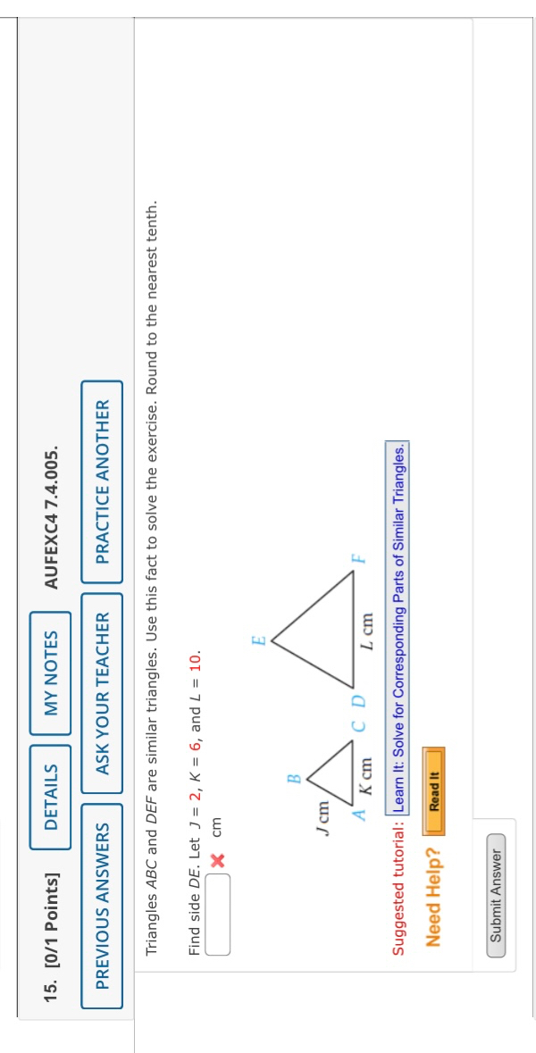 Solved [0/1 ﻿Points]AUFEXC4 7.4.005.Triangles ABC and DEF | Chegg.com