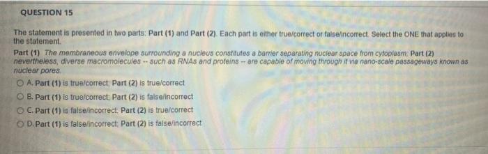 Solved QUESTION 15 The statement is presented in two parts: | Chegg.com