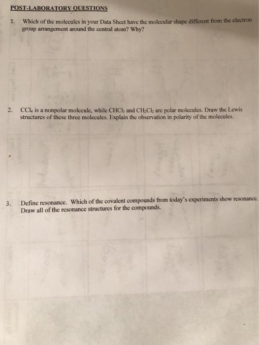 Solved POST-LABORATORY QUESTIONS 1. Which of the molecules | Chegg.com
