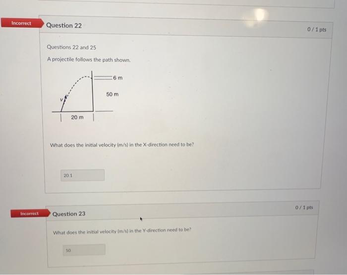 Solved Questions 22 and 25 A projectile follows the path | Chegg.com