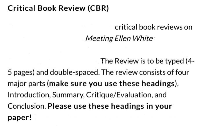 Critical Book Review (CBR) critical book reviews on | Chegg.com