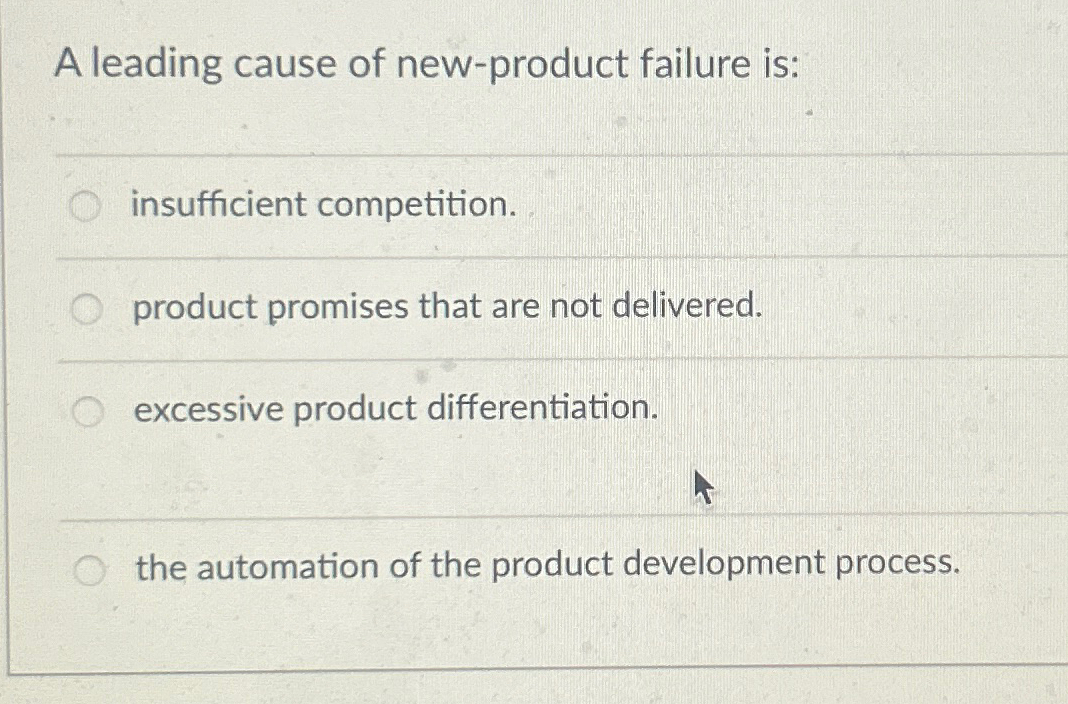Solved A leading cause of new-product failure | Chegg.com