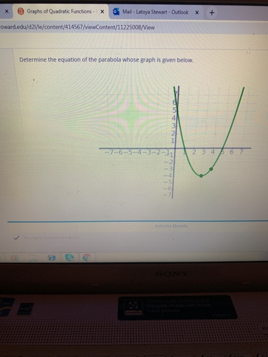 Solved Graphs of Quadratic Functions X Mail-Latoya Stewart - | Chegg.com