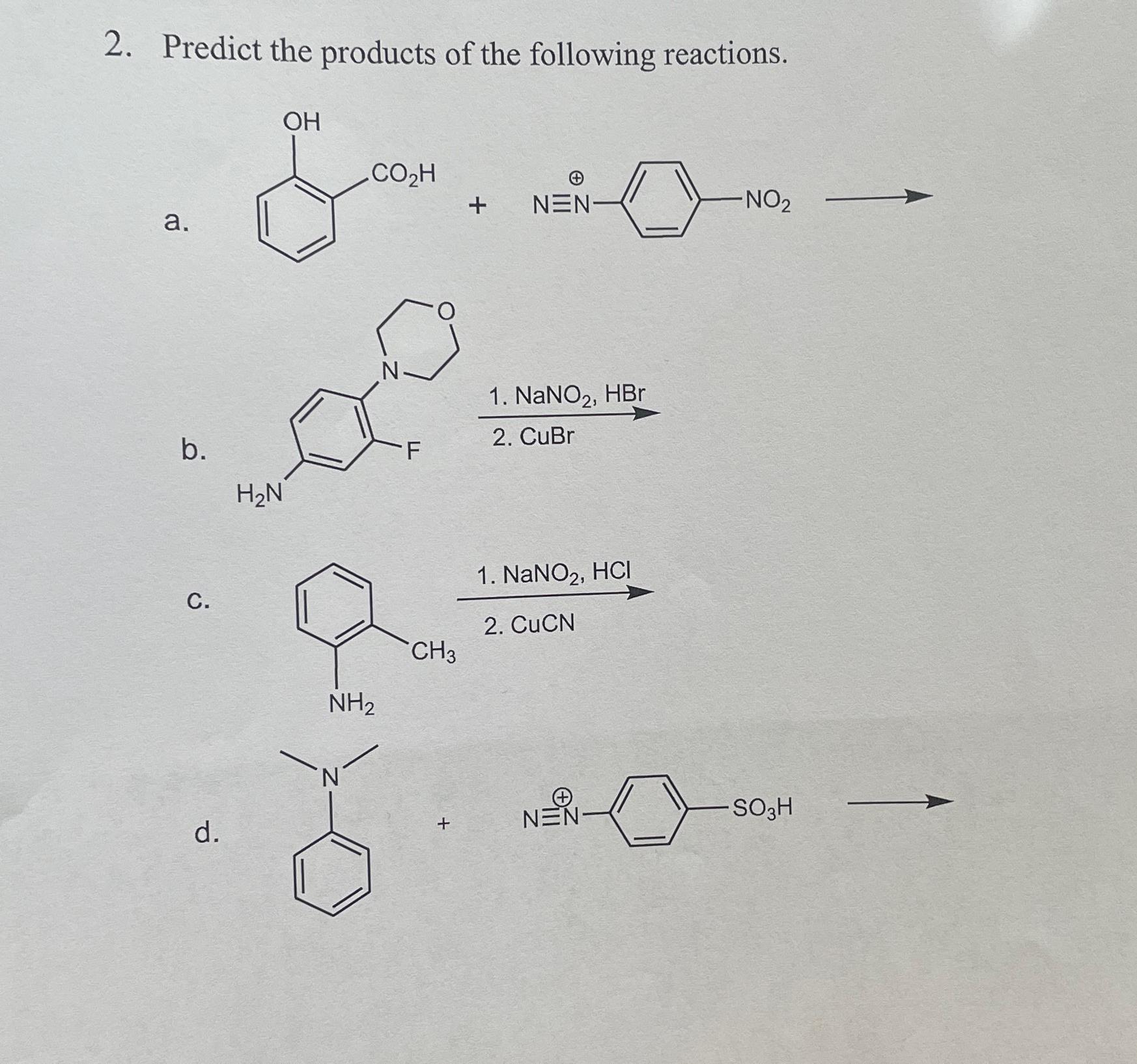 Solved Predict the products of the following reactions. | Chegg.com
