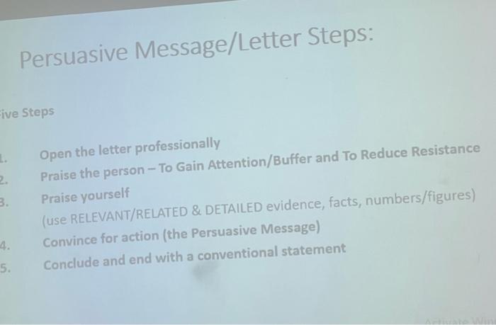 Persuasive Message/Letter Steps: Steps Open the | Chegg.com