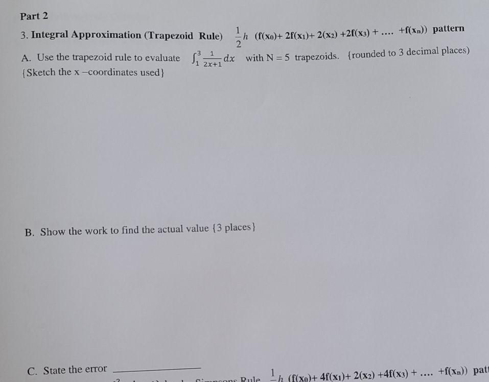 Solved Part 2 3. Integral Approximation (Trapezoid Rulesh h | Chegg.com