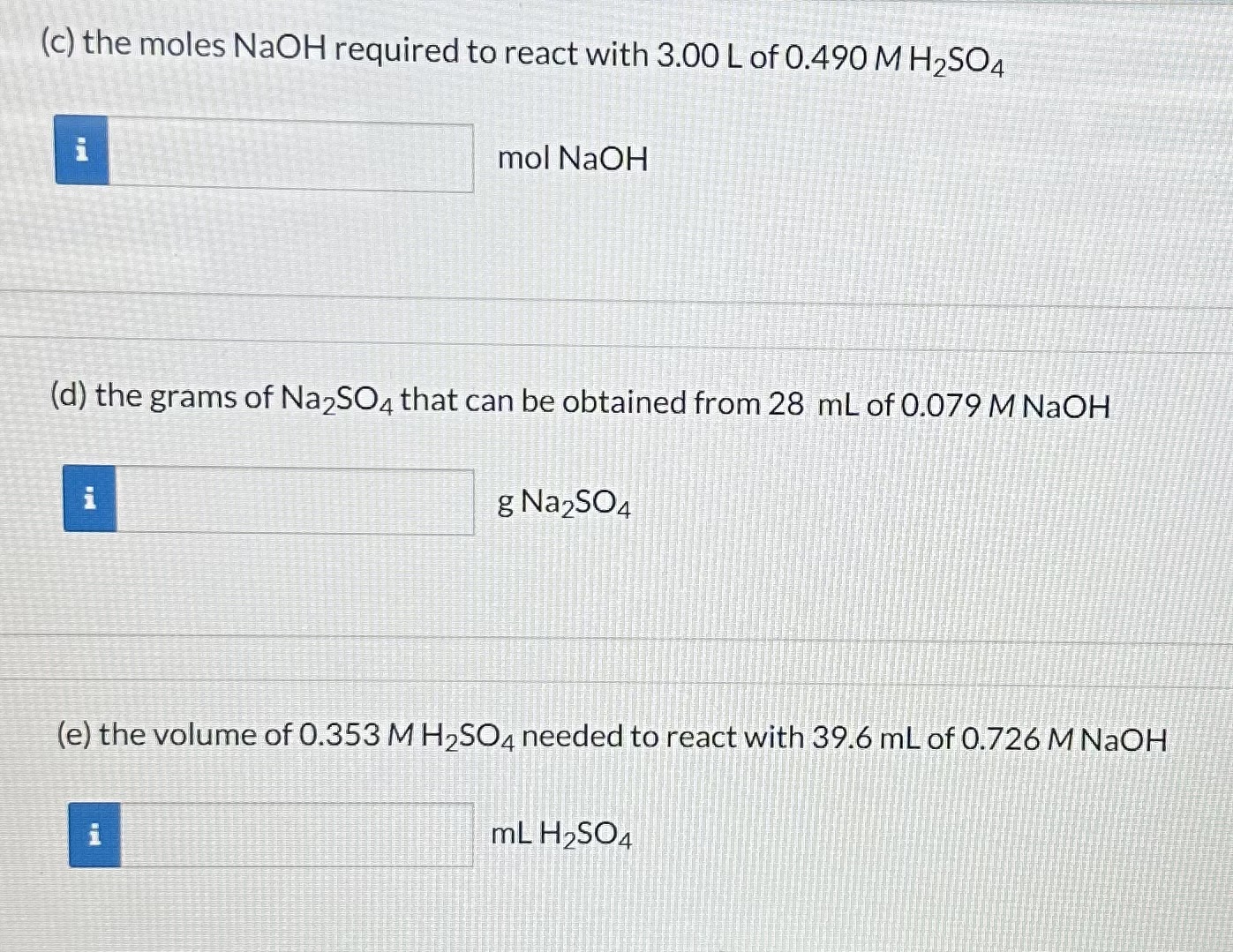 Solved (c) ﻿the moles NaOH required to react with 3.00L ﻿of | Chegg.com