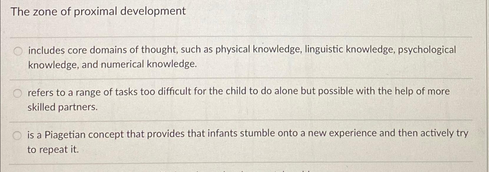 Solved The zone of proximal developmentincludes core domains | Chegg.com