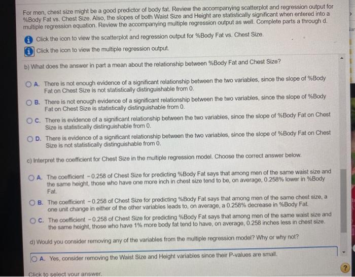 Solved Scatterplot and Regression Output for Body Fat vs. | Chegg.com