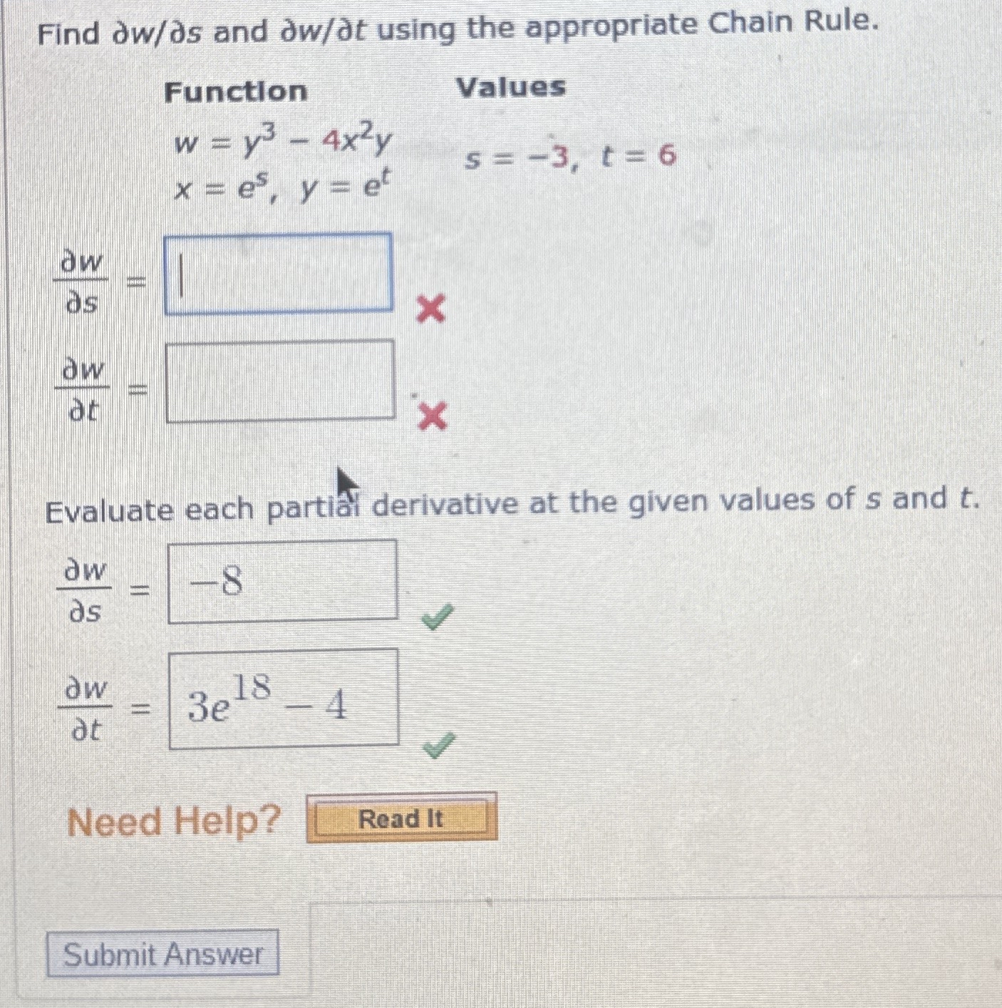Solved Find delwdels and delwdelt using the appropriate | Chegg.com