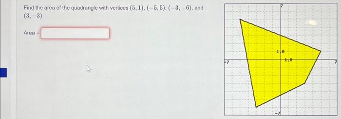 Solved Find the area of the quadrangle with vertices (5, 1), | Chegg.com