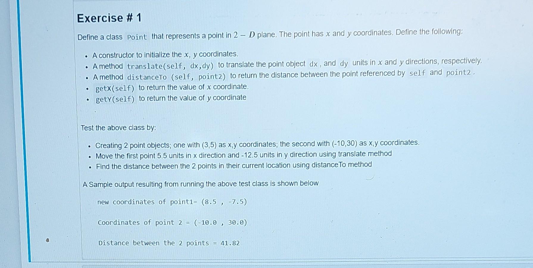 Solved Define a class point that represents a point in 2−D | Chegg.com