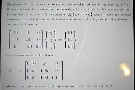 Solved Chloride and fresh water are added to a series of | Chegg.com