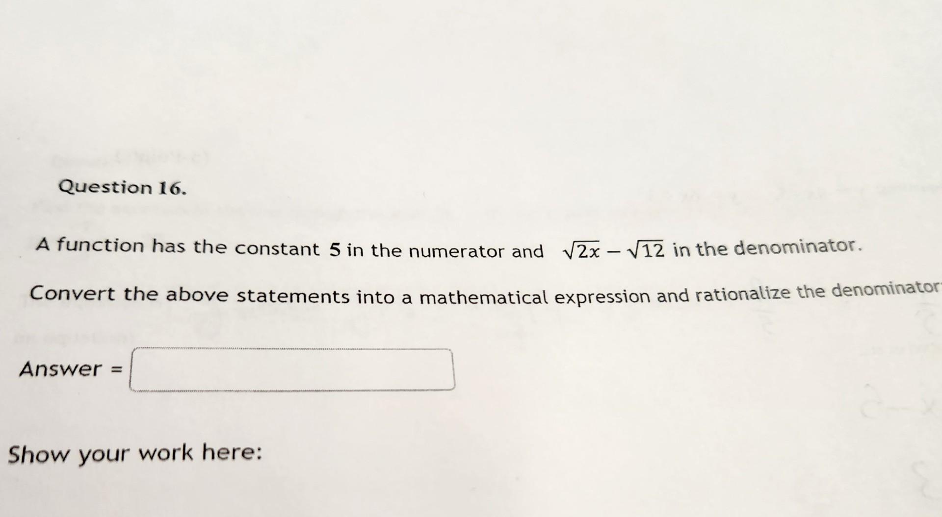 Solved Question 16. A function has the constant 5 in the | Chegg.com