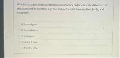 Solved Which characters share a common evolutionary history | Chegg.com