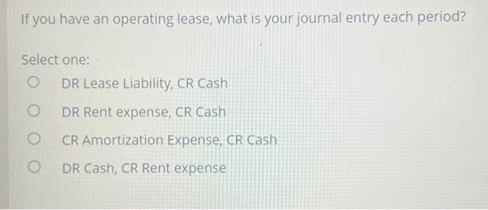 Solved If you have an operating lease, what is your journal | Chegg.com