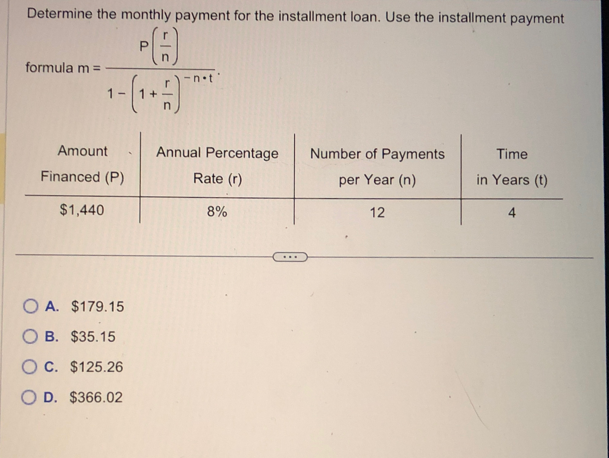 Solved Determine the monthly payment for the installment | Chegg.com