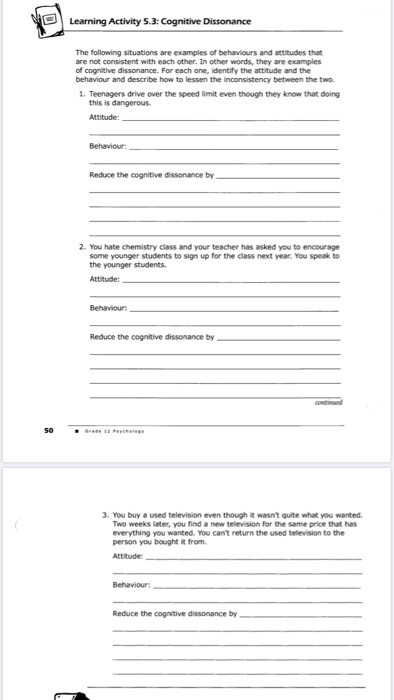 Solved Learning Activity 5.3: Cognitive Dissonance The | Chegg.com