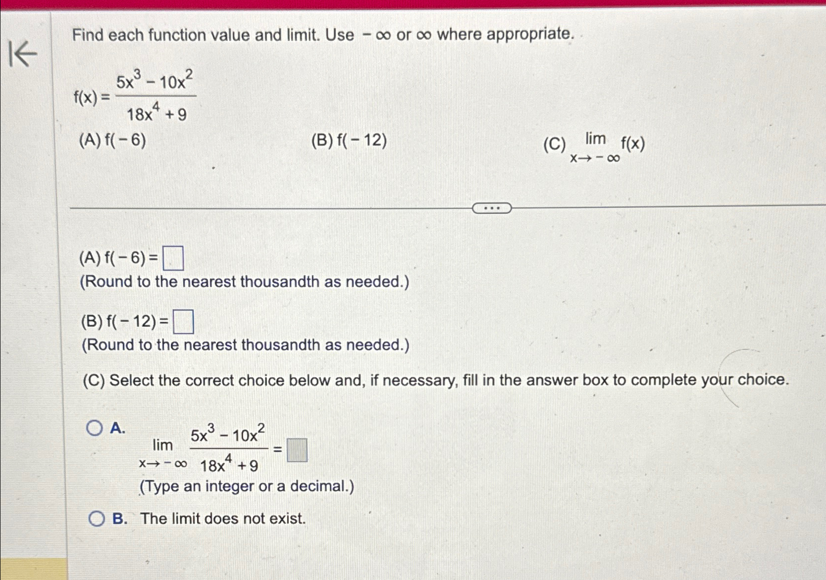 Solved Find each function value and limit. Use -\\\\infty | Chegg.com