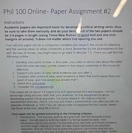 Solved Phil 100 ﻿Online- ﻿Paper Assignment | Chegg.com