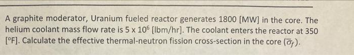 Solved A graphite moderator, Uranium fueled reactor | Chegg.com