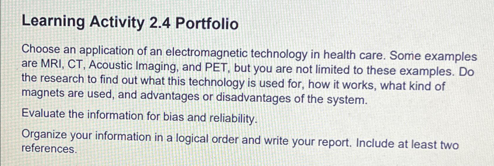 Solved Learning Activity 2.4 ﻿PortfolioChoose an application | Chegg.com