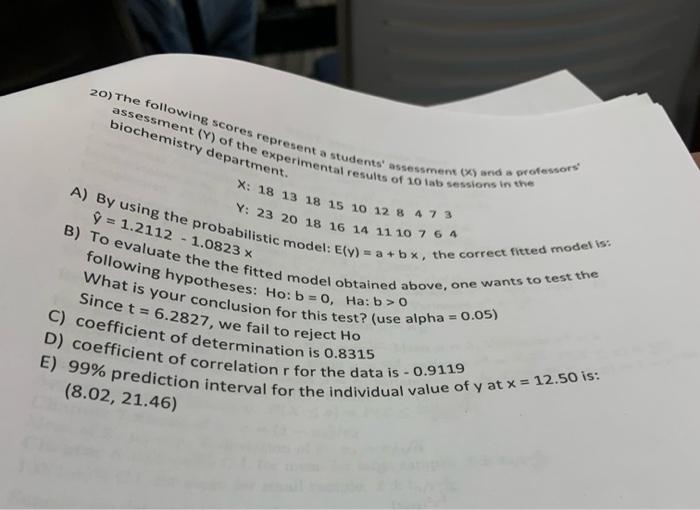 Solved 20) The following scores represent a students' | Chegg.com