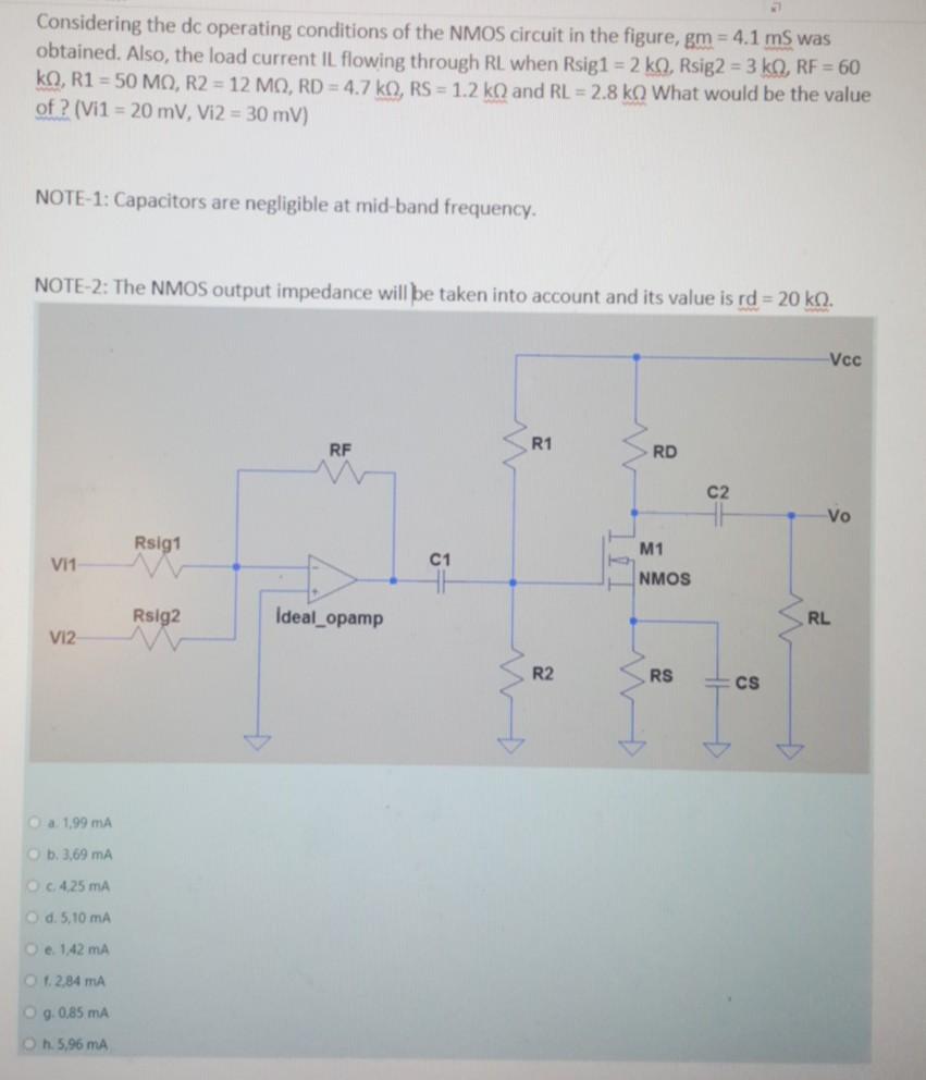 Solved Considering the dc operating conditions of the NMOS | Chegg.com
