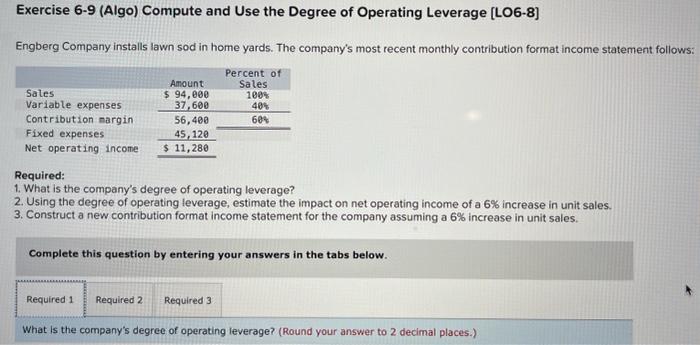 Solved Exercise 6-9 (Algo) Compute and Use the Degree of | Chegg.com