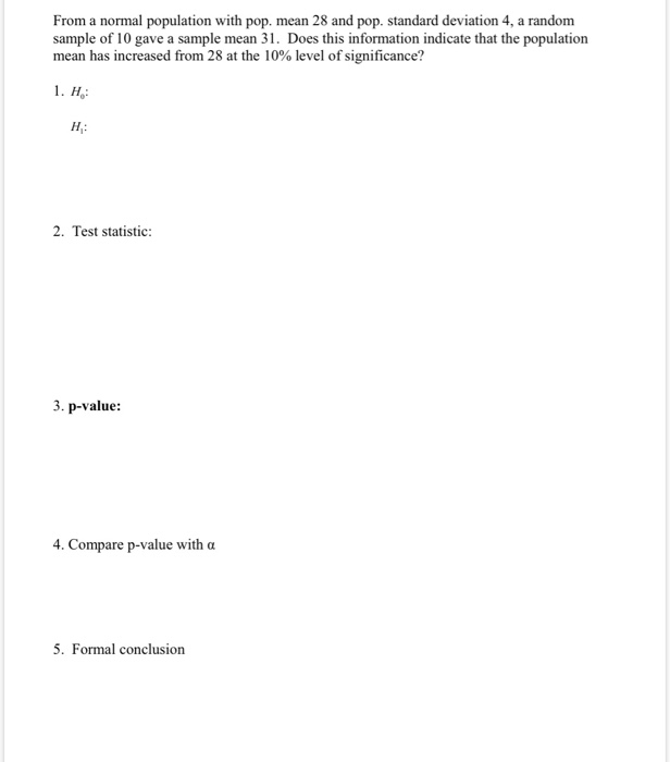 Solved From a normal population with pop. mean 28 and pop. | Chegg.com