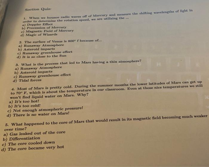 Solved Section Quiz: 1. When we bounce radio waves off of | Chegg.com