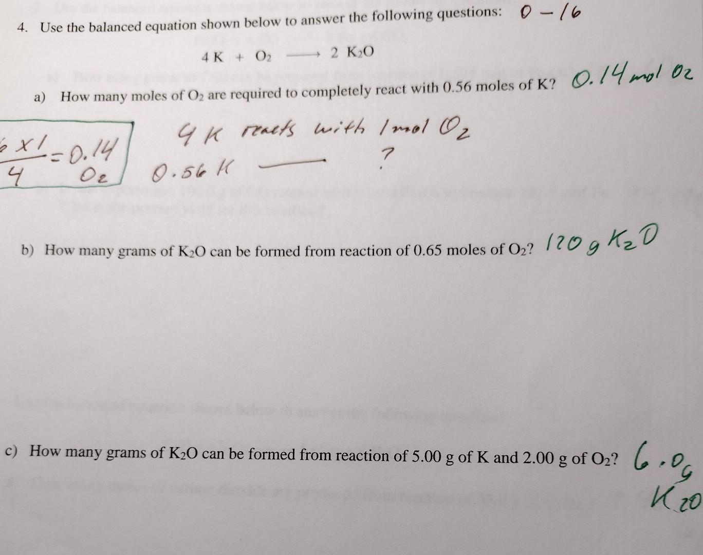 Solved 4. Use the balanced equation shown below to answer | Chegg.com