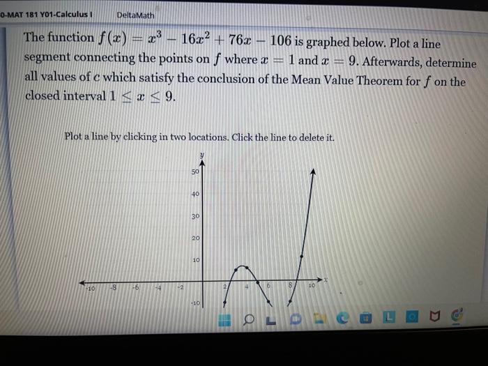Solved The function f(x)=x3−16x2+76x−106 is graphed below. | Chegg.com