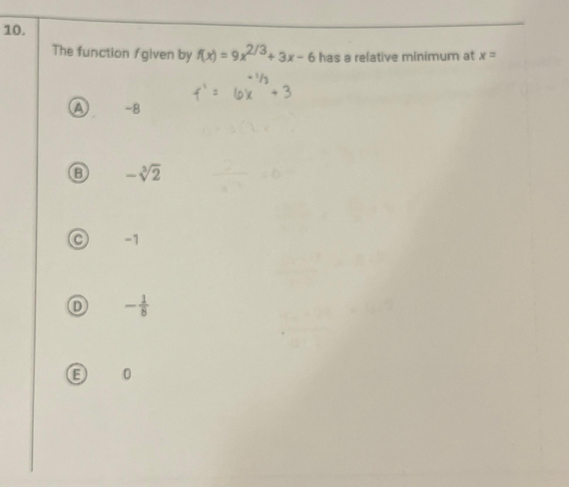 Solved The function f ﻿given by f(x)=9x23+3x-6 ﻿has a | Chegg.com