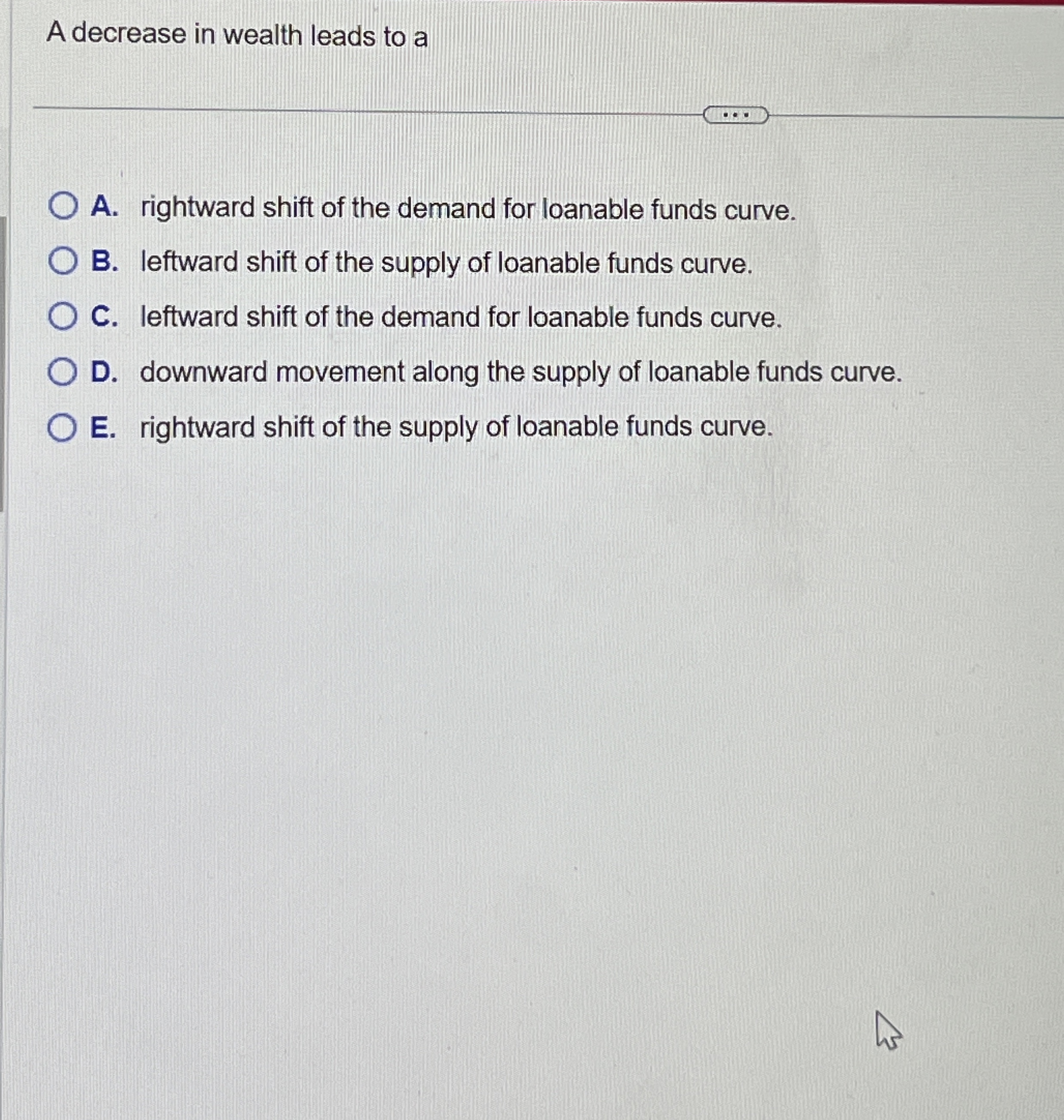 Solved A decrease in wealth leads to aA. ﻿rightward shift of | Chegg.com