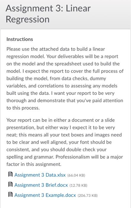Assignment 3: Linear Regression Instructions Please | Chegg.com
