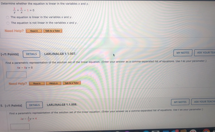 Solved Determine whether the equation is linear in the | Chegg.com