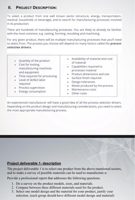 Solved II. PROJECT DESCRIPTION: To select a product from one | Chegg.com