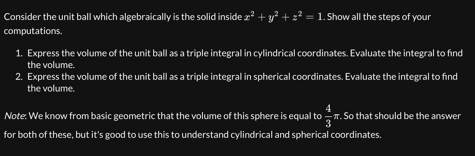 Solved Consider the unit ball which algebraically is the | Chegg.com