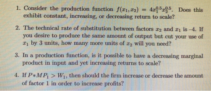 Solved 1. Consider the production function $(21, 12) = | Chegg.com