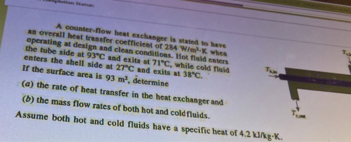 Solved A counter-flow heat exchanger is stated to have an | Chegg.com