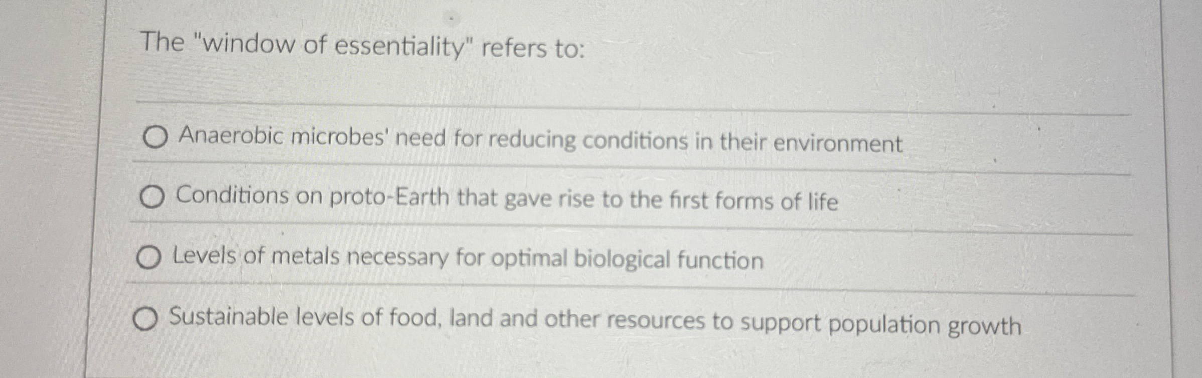 Solved The "window of essentiality" refers to:q,Anaerobic | Chegg.com