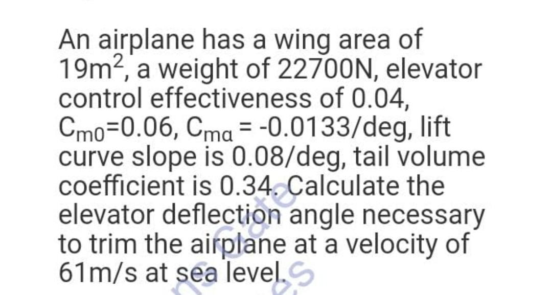 Solved An airplane has a wing area of 19 m2, a weight of | Chegg.com