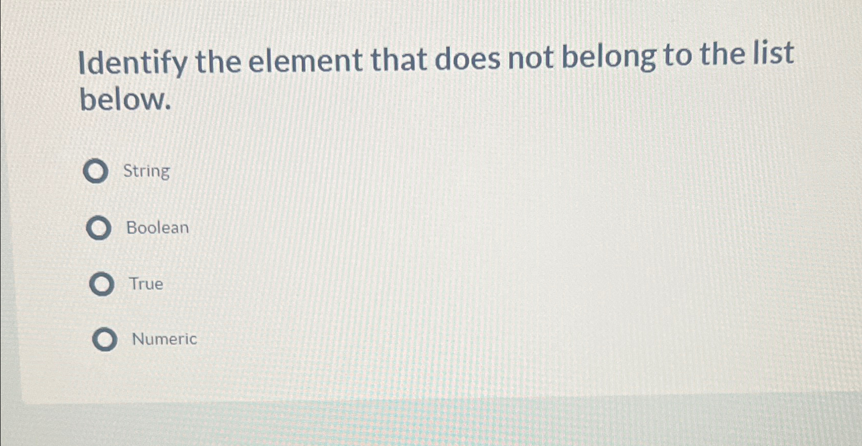 Solved Identify the element that does not belong to the list | Chegg.com