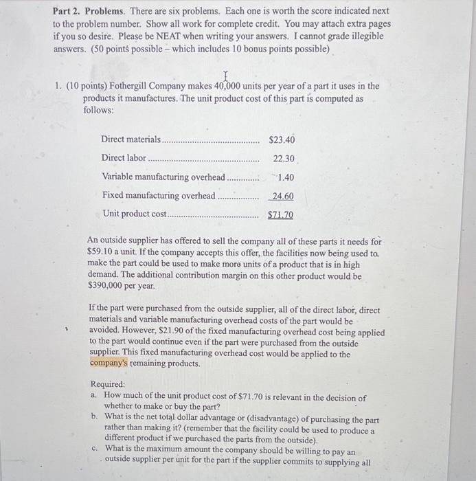 Solved Part 2. Problems. There are six problems. Each one is | Chegg.com