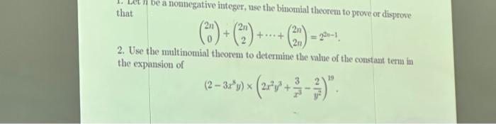 Solved that be a nonnegative integer, use the binomial | Chegg.com
