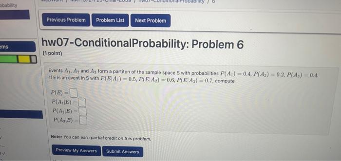 Solved hw07-ConditionalProbability: Problem 6 (1 point) | Chegg.com